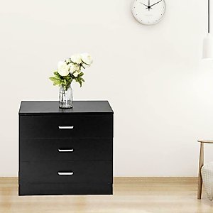 MAXCBD Nightstand Bedside Table Drawer Cabinet Chest of Drawers 3 Drawers Dresser Bedroom Nightstand Storage Cabinet Black 3 Drawer Dresser Storage Tower Dresser