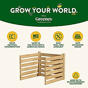 Greenes Fence Cedar Wood Composter Add-On Kit, 36" L x 36" W x 31" H / 173.92 gallons - Not Meant for Independent use; to be Added on to RCCOMP36 Composter Kit - Made in USA with North American Cedar