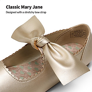 DREAM PAIRS Girls Ballet Flats Dress Shoes Front Bow Flower Ballerina Mary Jane for Wedding Party,Size 2 Little Kid,Gold,Angie-5