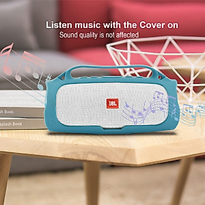 TXEsign Silicone Case for JBL Charge 4 Portable Waterproof Wireless Bluetooth Speaker, Travel Carrying Case Protective Pouch Cover with Handle Adjustable Shoulder Strap and Phone Holder Stand (Blue)