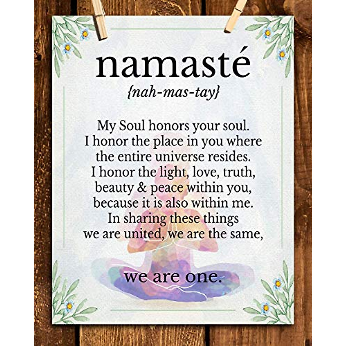 Namaste Color"We Are One"- Inspirational Wall Art in Yoga Pose-8 x 10 Print Wall Art Ready to Frame. Home Décor, Office Décor & Wall Print. Motivational Quote- Perfect Gift to Share Your Beliefs.
