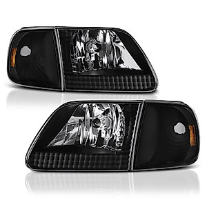 VIPMOTOZ For 1997-2003 Ford F150 Headlights & Turn Signal Cornering Lamps - Matte Black Housing, Driver and Passenger Side