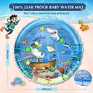 iHaHa 40''X40'' Baby Tummy Time Water Play Mat, Infant Baby Water Mat Toys for 0 3 6 9 12 Months Newborn Infant Toddler Boy Girl