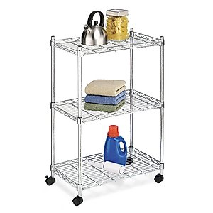 Whitmor 3 Tier Chrome Supreme Cart-Rolling Utility Organizer