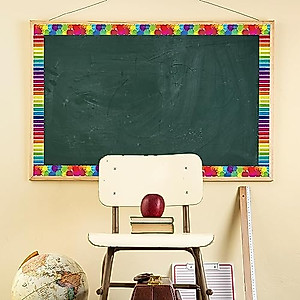 52ft Bulletin Board Border Decorations - 2 Rolls Rainbow Stripes Straight and Ink-Splashing Rolled Border Trim for School Classroom Bulletin Board Chalkboard Decor