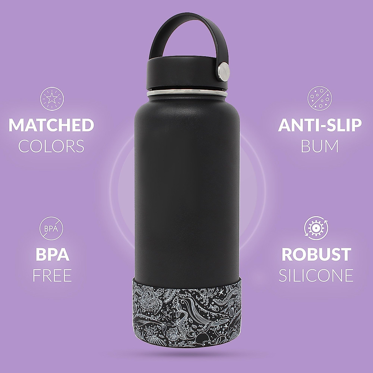 REUZBL Protective Silicone Bottle Boot for Owala FreeSip 40 oz, Hydro Flask 32-40 oz, Iron Flask, Takeya, Thermoflask, and Similar Wide Mouth Water Bottles, Protective Bottle Accessory