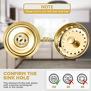3 Pieces Kitchen Sink Stopper Strainer Garbage Disposal Plug, Stainless Steel Universal Anti-Clogging Filter, Sieve Basket Strainer, Wide Rim for Drain (Light Gold)