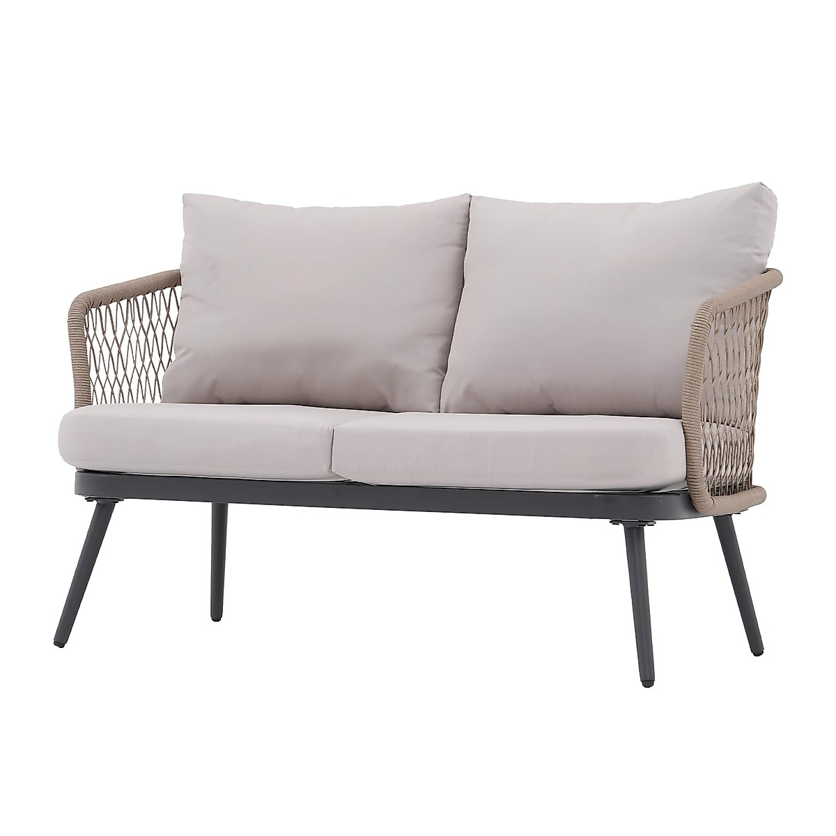OC Orange-Casual Patio Furniture Loveseat with Thick Cushions,Outdoor Wicker Double Chair Conversation Sofa for Backyard,Garden, Beige Wicker