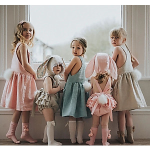 Baby Girl Easter Outfit Vintage Onesie Overalls and Bunny Ears/Toddler Dress Sister Mathing Clothes with Tail (Onesie Bunny Pink,6-12 Months)