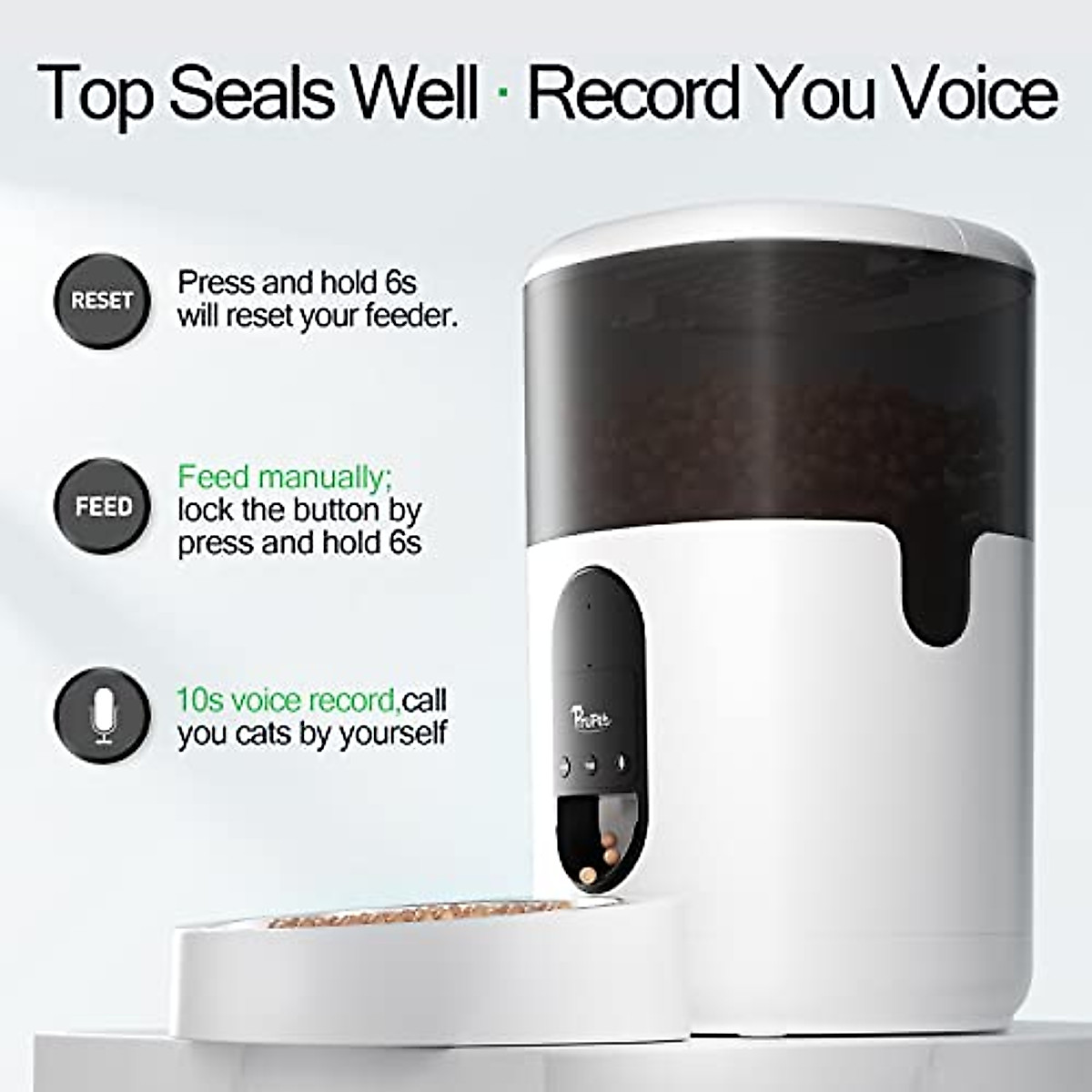 Prupet WiFi Automatic Cat Feeders, 4L Timed Cat Feeder, Cat Food Dispenser with Stainless Steel Bowl , APP Control Pet Feeder, Programmable Portion Control Meals, Granary for Small/Medium Pets