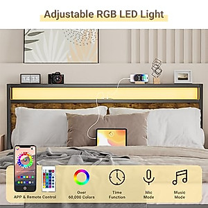 Zevemomo Queen Size Bed Frame with Storage Headboard, Metal Platform Bed Frame with RGB LED Lights & USB Ports, Heavy Duty Metal Slats Support No Box Spring Needed