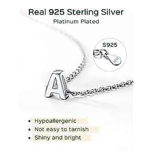 925 Sterling Silver Initial Necklace Letter Necklaces Delicate Dainty Small Pendant Necklace Silver Choker Necklace for Women J Initial Mothers Day Gifts for Mom