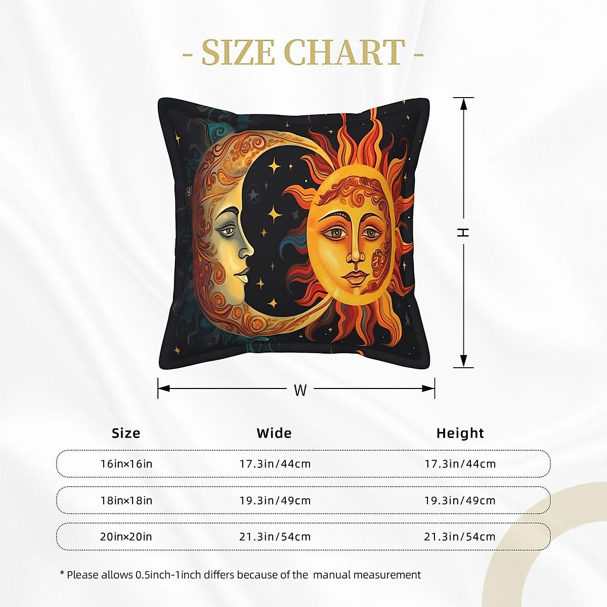 deaokluy 18"x18" Sun Moon and Stars Square Leather Throw Pillow Covers Decorative Holiday Pillow Case for Home Bedroom Couch Sofa Decoration