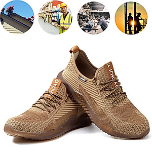 SUADEX Steel Toe Sneakers for Men Women Indestructible Steel Toe Shoes Lightweight Safety Shoes Puncture Proof Work Shoes Composite Toe Shoes Brown