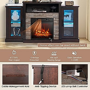 Tangkula Electric Fireplace TV Stand, Electric Fireplace Mantel with 16-Color Led Lights, Adjustable Glass Shelves, Remote & Smart APP Control, TV Console for Living Room (Black)