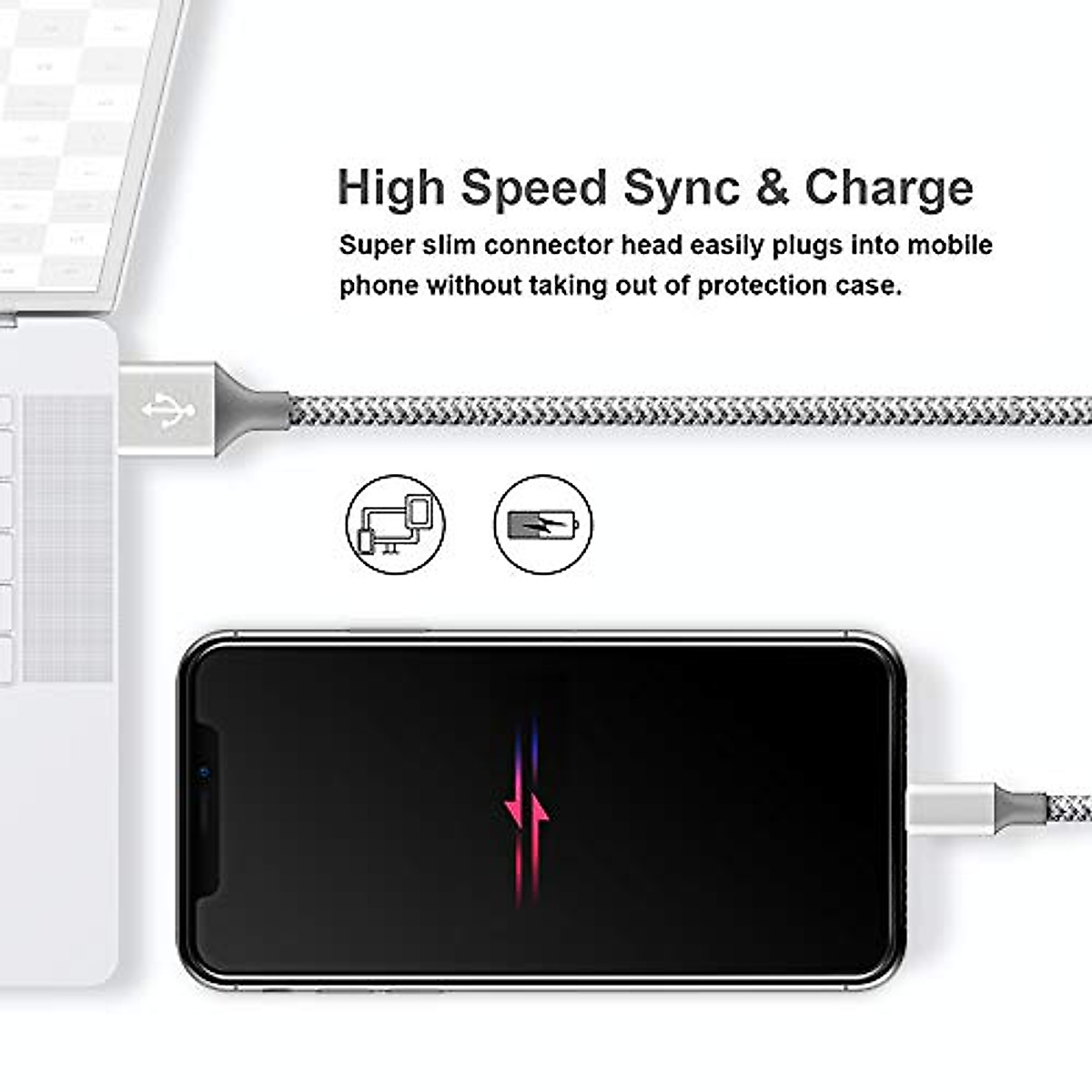 iPhone Charger,iPhone Charging Cable[Apple MFi Certified] Lightning Cable 5Pack 3/3/6/6/10FT Nylon Braided iPhone Fast Charger Cord Data Sync USB Wire for iPhone 14/13/12/11Pro/XR/X/8/7/6/5/SE,AirPods