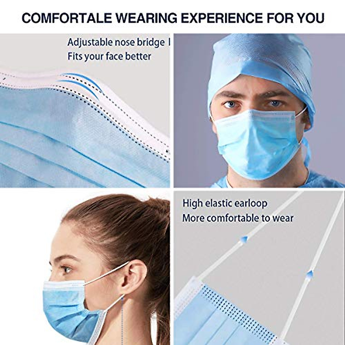 100 Pack Made in USA Disposable Face Masks- Medical Grade 3 Ply Protection Face Mask for Adults - Comfortable,Soft, Breathable