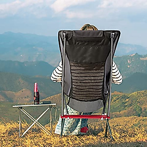 Portable Camping Chair, Compact Ultralight High Back Camp Chairs for Adult, Aluminum Backpacking Chair Removable Pillow, Side Pocket & Carry Bag, for Outdoor Hiking Travel Beach Fishing(Black Grey)