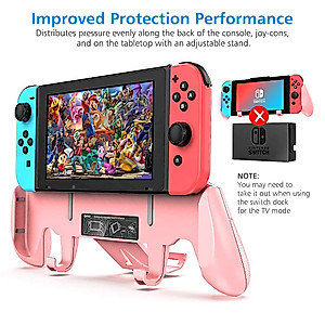 Switch Pink Grip Compatible with Nintendo Switch, OIVO Ergononmic Hand Grip, Upgraded with Adjustable Stand for Nintendo Switch- Pink