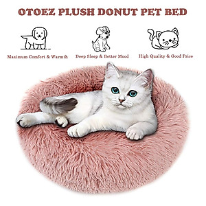 otoez Kitten Puppy Bed Extra Small XS Round Dog Cat Beds Anti Anxiety Plush Pet Calming Donut Bed with Non-Slip Waterproof Bottom, Washable (15.7", Pink)