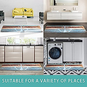Bathroom Rugs, Kitchen Rug Non-Slip Soft Absorbent Bath Mats with Nautical Anchor Flannel for Bathroom Kitchen and Hallway 24 inches X 71 inches Turquoise/Brown