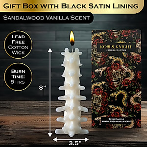 Kobi & Knight Spine Candle - Sandalwood Vanilla Scented Creepy Candles for Gothic Decor Gift - Ivory Spooky Vertebra Candle - Goth Decoration for Halloween - Large 8" Witchy Candle