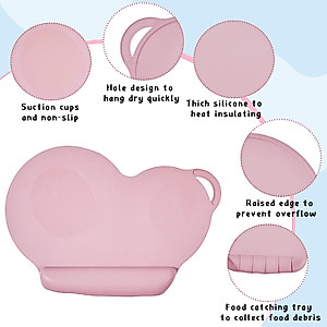 Suhine 4 Pcs Silicone Placemats for Toddlers 16'' x 11'' x 10'' Non Slip Table Mat with Food Catching Pockets Baby Eating Mat Reusable Baby Place Mats Baby Suction Plate Mat for Home Use, 4 Colors