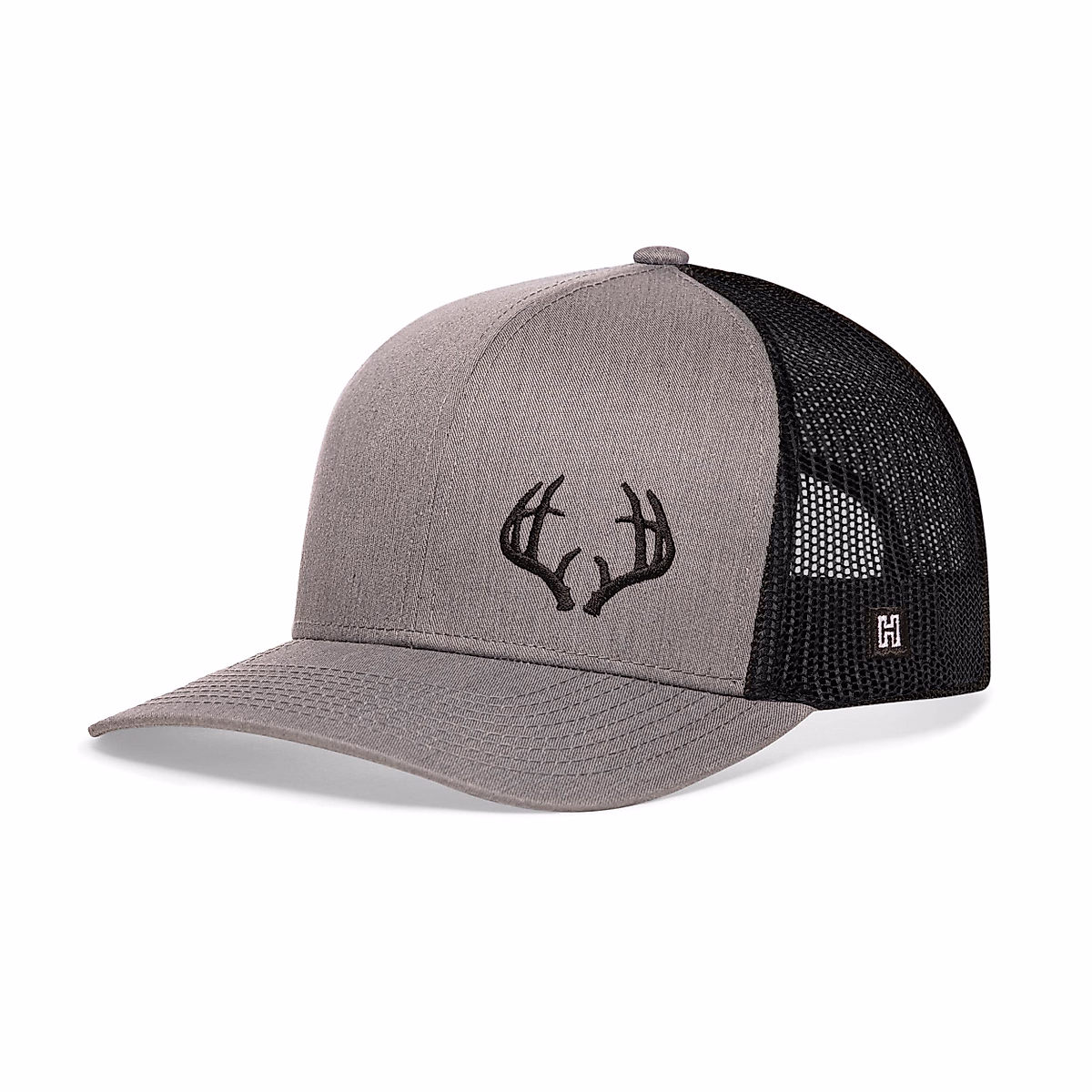 HAKA Buck Antler Embroidered Trucker Hat, Outdoor Hat for Men & Women, Adjustable Baseball Cap, Mesh Snapback, Golf Hat (Grey/Black)
