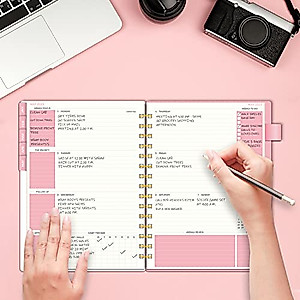 2023 Weekly & Monthly Planner, Jan. 2023 - Dec. 2023, AIMPEAK Weekly Planner 2023 with Tabs, Calendar Planner with Inner Pocket, Pen Loop, Flexible Cover，Spiral Binding, Pink(7"x10")