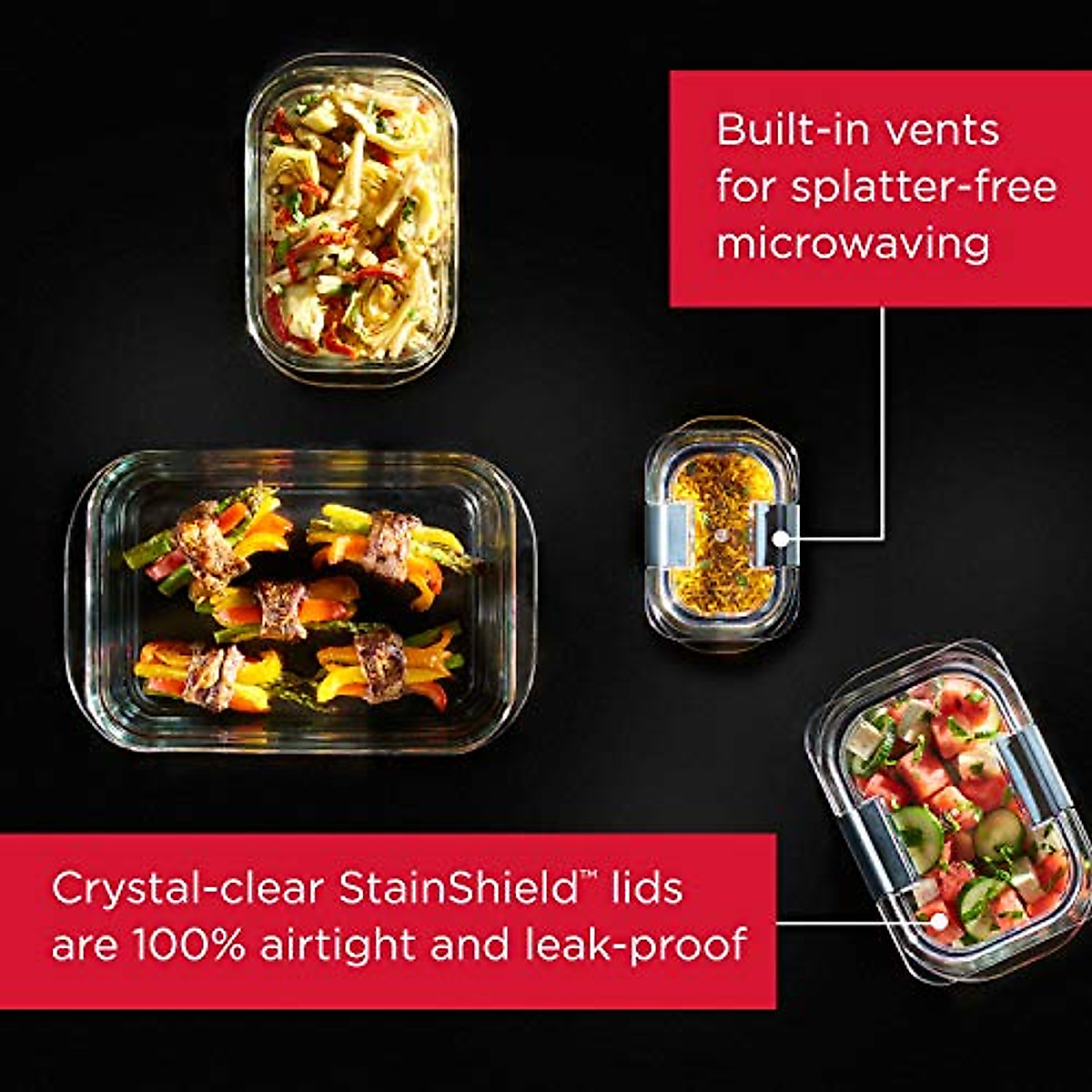 Rubbermaid Brilliance Glass Storage 4.7-Cup Food Containers with Lids, Clear (Pack of 3)