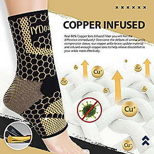 Copper Ankle Brace Support for Men & Women (1 Pair), Breathable Nano Plantar Fasciitis Socks, Anti-Slip Ankle Compression Sleeve Socks for Ligament Damage, Achilles Tendonitis, Sprained Ankle