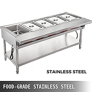 VBENLEM Commercial Electric Food Warmer 5 Pot Steam Table Food Warmer 18 Quart/Pan with Lids with 7 Inch Cutting Board Food Grade Stainless Steel Steam Table Serving Counter 220V 3750W for Restaurant