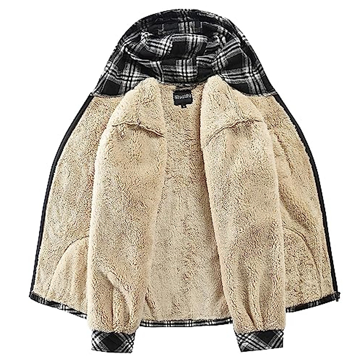 Elesuit Men's Flannel Shirt Jacket Fleece Lined Plaid Coat Full Zip Up Hoodie Winter Outwear Black X-Large