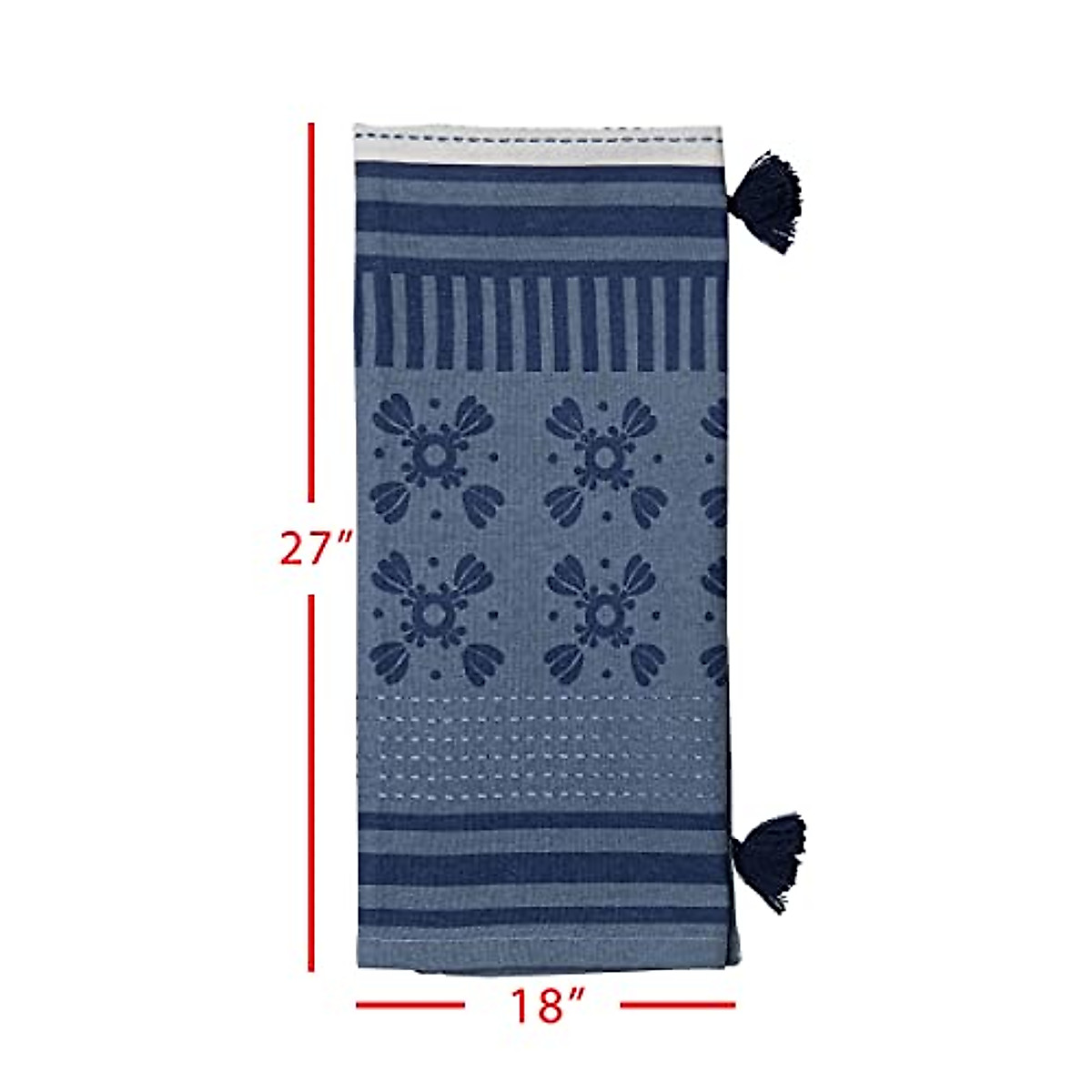 Foreside Home & Garden Blue Abstract Pattern 27 x 18 Inch Woven Cotton Kitchen Tea Towel with Hand Sewn Tassels