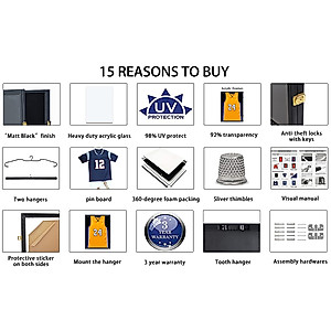 KCRasan Jersey Display Frame Case - Large Lockable Frames Shadow Box with UV Protection for Baseball Basketball Football Soccer Hockey Sport Shirt Matte Black Finish