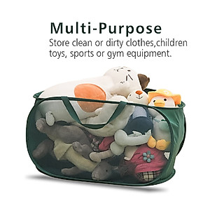 Pop Up Laundry Hamper,Collapsible Horizontal Baskets with Handles & Side Pocket,Foldable Sturdy mesh for Laundry Room,Bathroom,Kids Room,College Dorm or Travel (Grey)