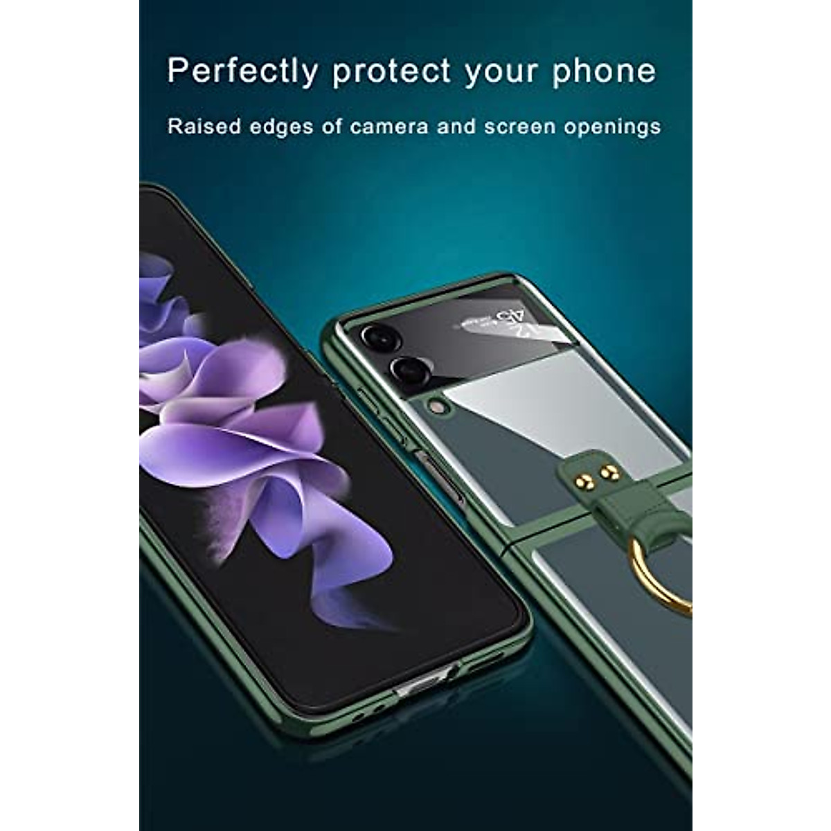 FYTON Galaxy Z Flip 4 Case with Ring, Ultra-Thin Electroplated Frame Z Flip 4 Case with Ring Holder, Anti-Scratch Shockproof Protective Cover with for Samsung Galaxy Z Flip 4 5G (2022), Lavender