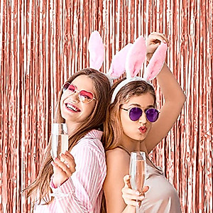 BTSD-home Rose Gold Foil Fringe Curtain, Metallic Photo Booth Backdrop Tinsel Door Curtains for Wedding Birthday Bridal Shower Baby Shower Bachelorette Christmas Party Decorations(4 Pack, 8ft x 3ft)