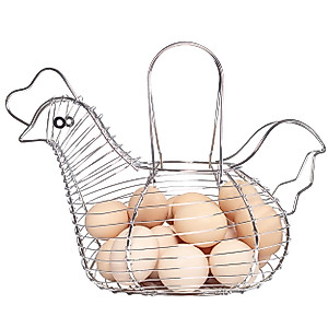 Simple and Neat Chrome Steel Wire Egg Basket with Handle, Holds 15-20 Eggs, Medium Size