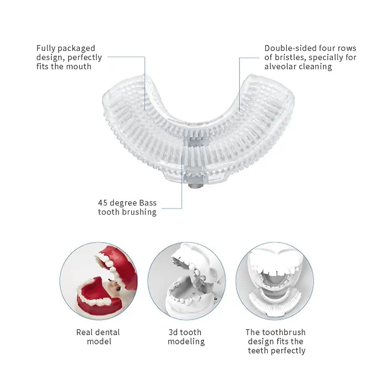 lewedo Kids U-Shaped Toothbrush 2 Pcs, 360 All Around U Shaped Toothbrush, Liquid Silicone U-Shaped Cartoon Kids Brush for Age 2-6, Brown & White