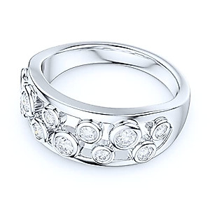 PRSTANI Sterling Silver Fashion Split Shank Bubbles Simulated Round Brilliant Cut Diamond Ring Wedding Band (5.5)