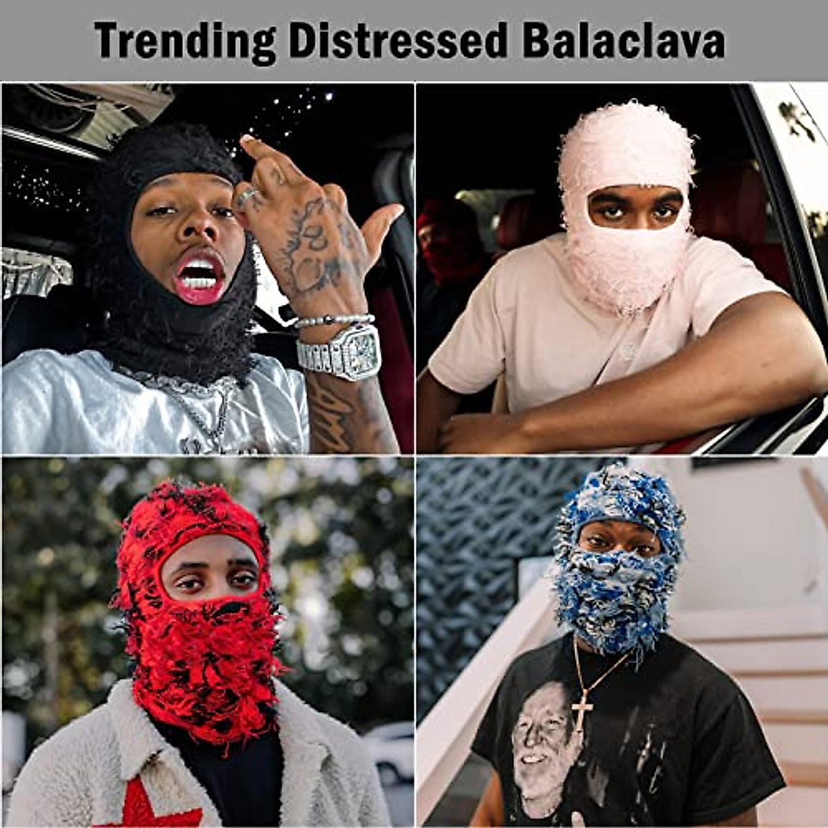 Distressed Balaclava Ski Mask Full Face Knitted Fuzzy Balaclava Yeat Shiesty Distress Mask for Men Women Camo