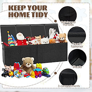 Patelai Extra Large Toy Box Chest 3/4 Dividers Collapsible Sturdy Storage Bins with Lid and Handles Storage Organizer for Living Room Playroom Bedroom Nursery(Black,49.2 x 13 x 15.7'')