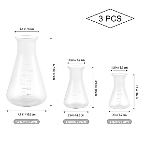 3Pcs Erlenmeyer Flask,Plastic Flask Conical Flask for Laboratory Students Educational Learning Toys(50ml+100ml+500ml)