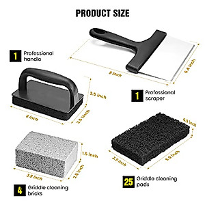 GoXteam 31pcs Griddle Cleaning Kit for Blackstone,Blackstone Cleaning kit,Blackstone Grills Accessories 1 Cleaning Handle,25pcs Scouring Pads,4 Cleaning Bricks,Griddle Scrapers