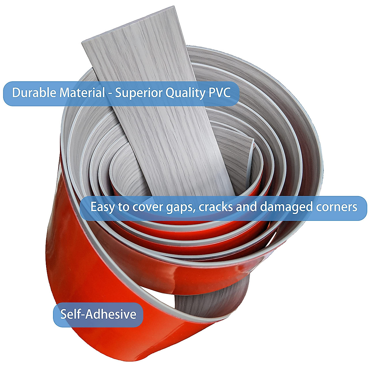 Self-Adhesive Floor Transition Strip - Cover Threshold Repair Gap Vinyl Flooring Transitions Laminate Flat Divider Minimalism Oak Wood Grain Design 6.6FT (4cm, Gray)