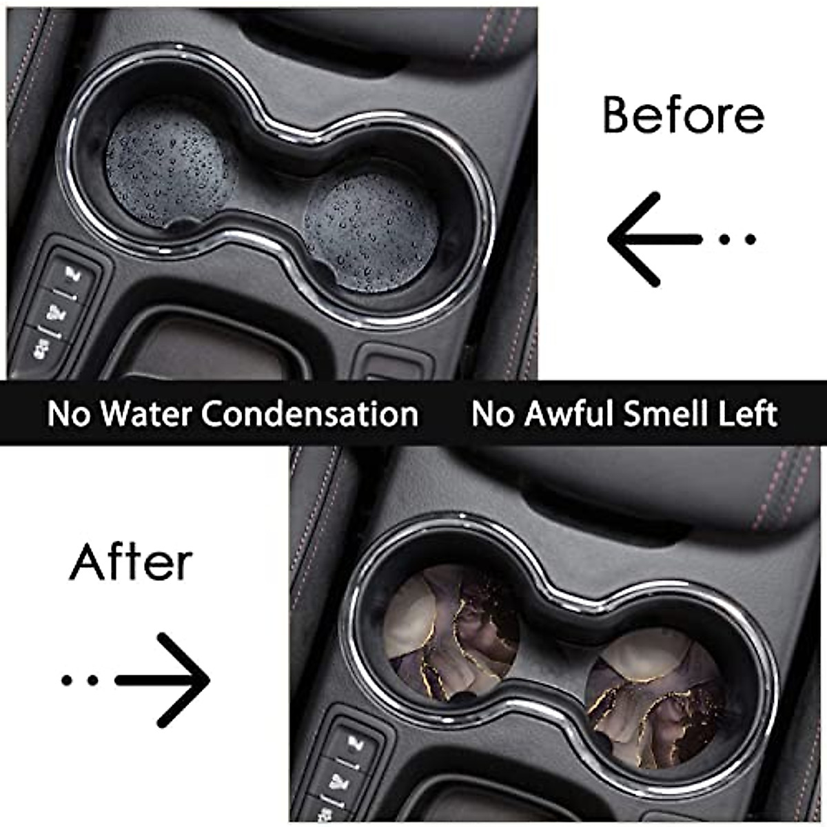 Car Coasters for Drinks Absorbent, 2 Pack Cup Holders, 2.56" Ceramic Stone & Non-Scratch Cork Base Coasters, Auto Accessories for Women & Men, Natural Luxury Waves Golden Marble