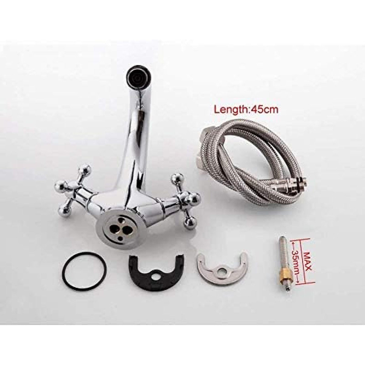 ROLTIN Kitchen Taps 1 Set Chrome Plated Double Handle Toilet Bathroom Sink Faucet Hot and Cold Bathroom Sink Mixer Tap Switch