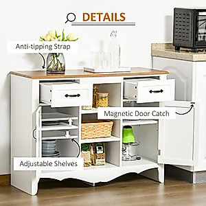 HOMCOM 42" Sideboard Buffet Cabinet, Accent Kitchen Cabinet, Coffee Bar Cabinet with Storage Drawers and Adjustable Shelves for Living Room, White