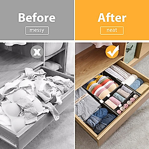 JONYJ Drawer Dividers Organizer 5 Pack, Adjustable Separators 4" High Expandable from 11-17" for Bedroom, Bathroom, Closet,Clothing, Office, Kitchen Storage, Strong Secure Hold, Foam Ends（Black）